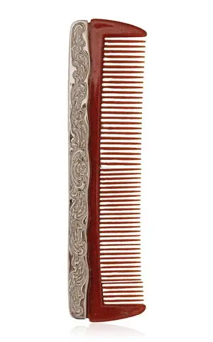 MERCI C'EST VINTAGE 1920s-1930s Silver-tone Mounted Comb - Orange