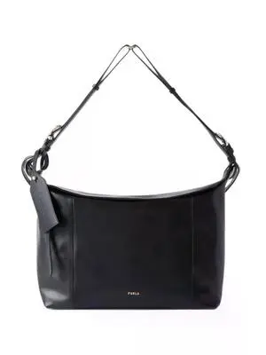 Furla Leather Shoulder Bag With Logo Print And Gold-tone Hardware - Black