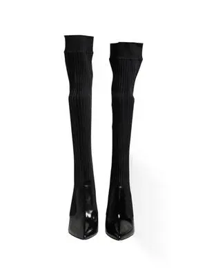Dolce & Gabbana Leather Ribbed-knit Boots - Black