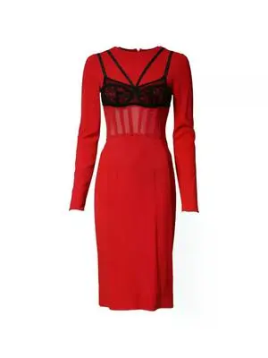 Dolce & Gabbana Lace-overlay Midi Dress - Red
