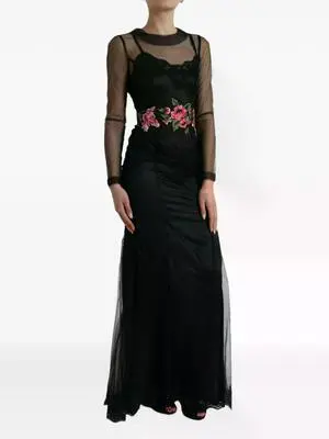 Dolce & Gabbana Floral-embroidered Mesh Gown Long Dress