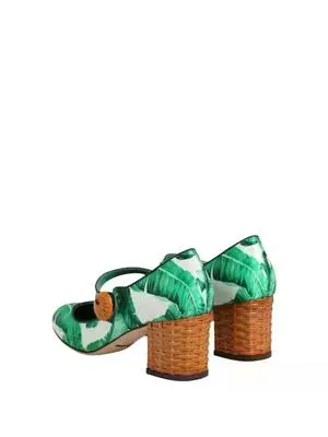 Dolce & Gabbana Leaf-print Wicker-heel Pumps