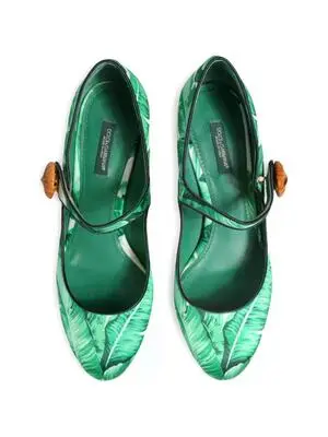 Dolce & Gabbana Leaf-print Wicker-heel Pumps
