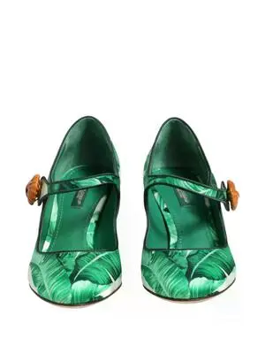 Dolce & Gabbana Leaf-print Wicker-heel Pumps