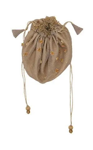MERCI C'EST VINTAGE Embellished Silk Pouch With Drawstring - Multi