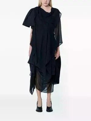 Yohji Yamamoto Asymmetric Layered-drape Midi Dress