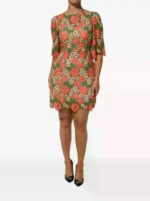 Dolce & Gabbana Floral-embroidery A-line Mini Dress - Orange