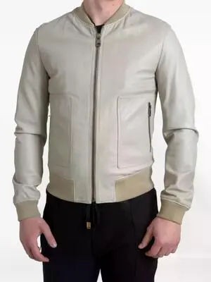 Dolce & Gabbana Leather Bomber Jacket - Grey
