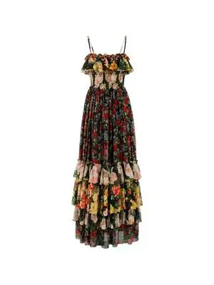 Dolce & Gabbana Floral-print Tiered Maxi Dress - Black