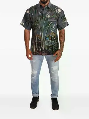 Dolce & Gabbana Tropical-print Short-sleeve Shirt - Grey