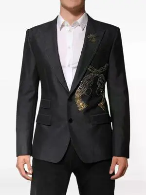 Dolce & Gabbana Gun-embroidery Bee-patch Blazer - Grey
