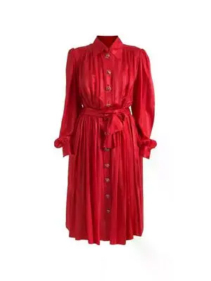 Dolce & Gabbana Belted Pleated Midi Dress - Red