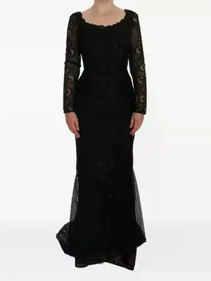 Dolce & Gabbana Floral-lace Long-sleeved Maxi Dress - Black