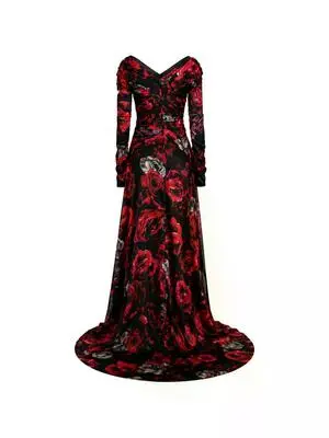 Dolce & Gabbana Floral-print Draped Maxi Gown