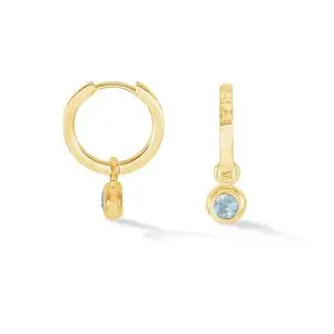 DOWER & HALL Dower & Hall Sterling Silver Aquamarine Hammered Charm Huggie Hoop Earrings Gold