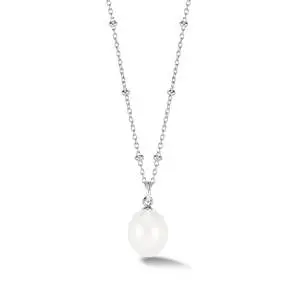 DOWER & HALL Adjustable Timeless Oval White Freshwater Pearl Pendant - Silver