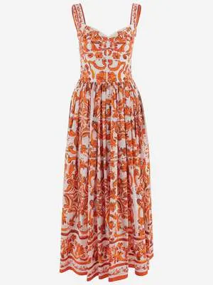 Dolce & Gabbana Long Cotton Poplin Dress With Majolica Print - Multi