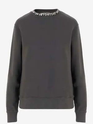GOLDEN GOOSE Cotton Sweatshirt With Crystals - Grey