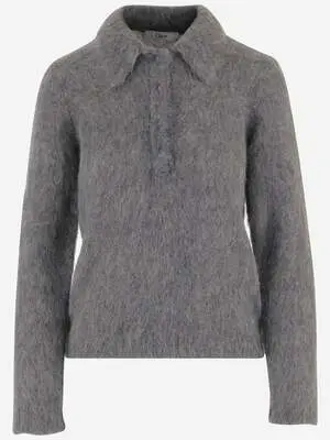 Chloé Alpaca Blend Polo Shirt With Brushed Finish - Grey