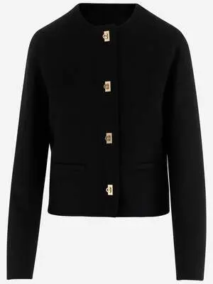 FERRAGAMO Wool And Cashmere Jacket With Golden Buttons - Black