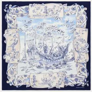 FERRAGAMO Silk Scarf With Voyage Print - Navy