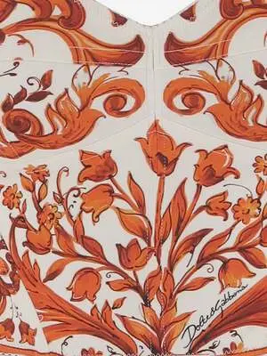 Dolce & Gabbana Stretch Silk Blend Bustier Top With Majolica Print