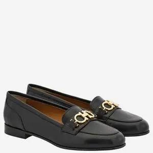 FERRAGAMO Textured Leather Loafers With Gold-tone Loop Detail
