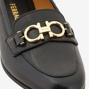 FERRAGAMO Textured Leather Loafers With Gold-tone Loop Detail