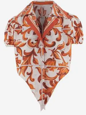 Dolce & Gabbana Cotton Poplin Shirt With Maiolica Print - Multi