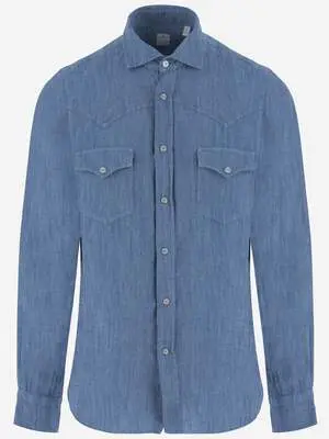 FINAMORE 1925 Cotton And Linen Shirt - Denim