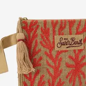 MC2 SAINT BARTH Jute Clutch With Embroidered Coral Pattern