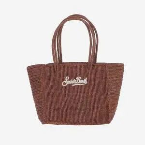 MC2 SAINT BARTH Raffia Handbag With Logo - Brown