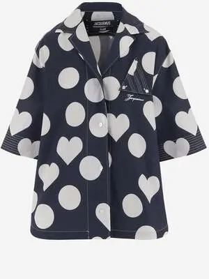 Jacquemus Cotton Shirt With All Over Print - Navy