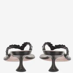 Amina Muaddi Janis Leather Sandals With Floral Appliqu