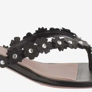 Amina Muaddi Janis Leather Sandals With Floral Appliqu