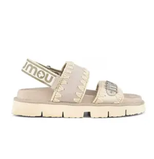 Mou Bio Sandal In Suede And Canvas - Crema