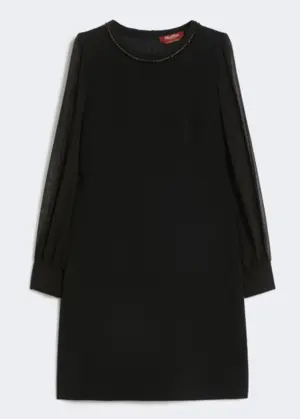 Max Mara Embellished Neck Dress With Sheer Sleeves