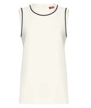 Max Mara Sleeveless Round Neck Top With Embellished Trim - White