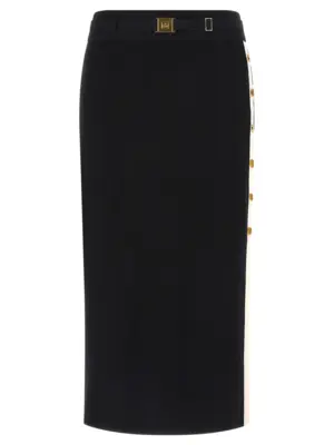 Elisabetta Franchi Gonna Di Maglia Con Cintura - Nero/burro
