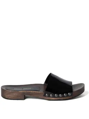Miu Miu Patent Leather Clogs With Stud Detail - Nero