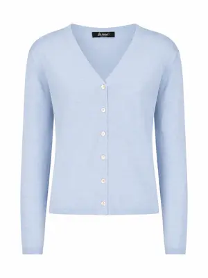 LA ROSE V-neck Button-detailed Cardigan - Azzurro