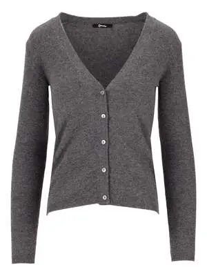 LA ROSE Cashmere Crop V Neck Cardigan - Graphite