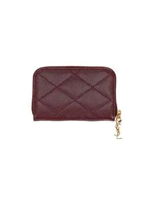 Saint Laurent Quilted Grain De Sable Wallet - Wine