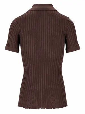 Miu Miu Ribbed Silk Polo Shirt