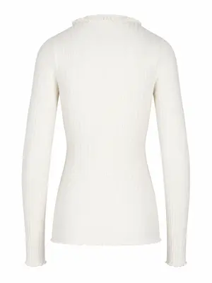 Miu Miu Ribbed Knit Top With Ruffled Neckline - Bianco