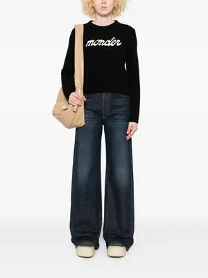 Moncler Crew Neck Wool Knit Sweater With Embroidered Logo
