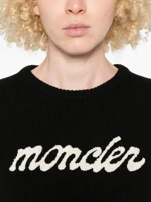 Moncler Crew Neck Wool Knit Sweater With Embroidered Logo