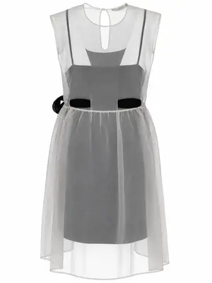 LA ROSE Sheer Overlay Dress With Black Bow Detail
