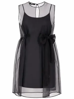 LA ROSE Sleeveless Sheer Dress With Bow Detail