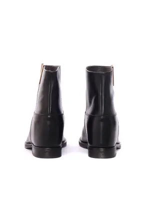 VIA ROMA 15 Black Leather Ankle Boots With Gold Tone V Detail